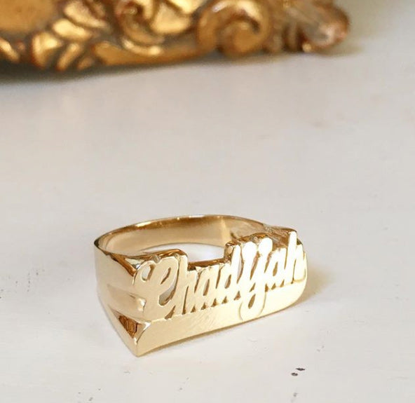 Gold Name Ring – The Purple Mermaid